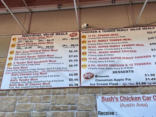 Bush's chicken menu store