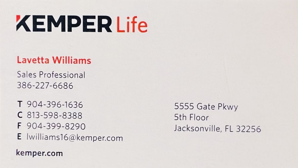 LAVETTA N WILLIAMS - KEMPER LIFE - Updated May 2024 - 5555 Gate Pkwy ...