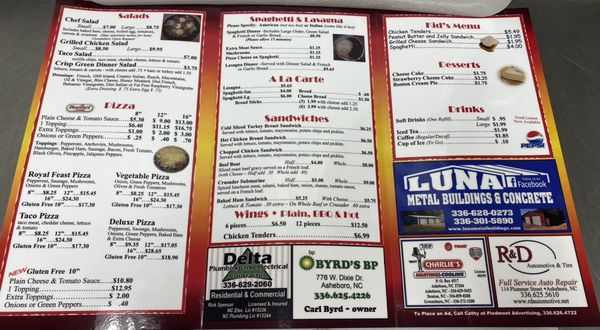 Sir pizza menu store