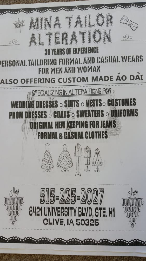 MINA TAILOR & ALTERATIONS - Updated December 2025 - 8421 University Blvd, Clive, Iowa - Sewing ...