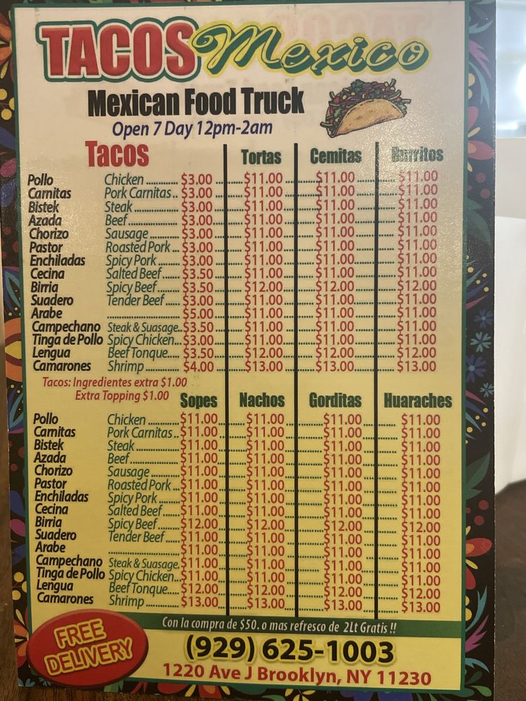 TACOS MEXICO MEXICAN FOOD TRUCK - 1220 Avenue J, Brooklyn, New York ...