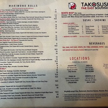 Tako sushi menu store