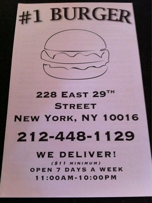 NUMBER 1 BURGER - 228 East 29th, Manhattan, New York - Food - Phone ...