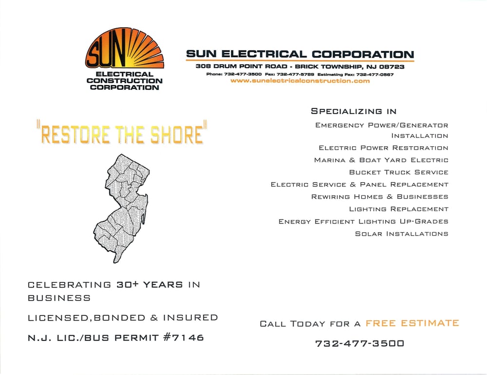 SUN ELECTRICAL CONSTRUCTION - 308 Drum Point Rd, Brick, New Jersey ...