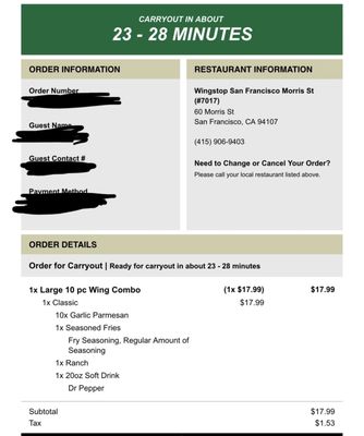 WINGSTOP - 60 Morris St, San Francisco, California - Chicken Wings ...