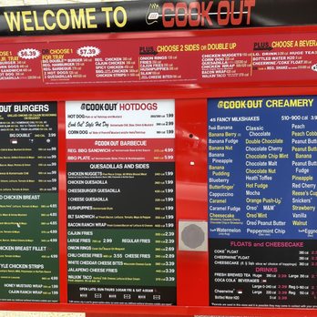Cookout menu with prices 2020 store