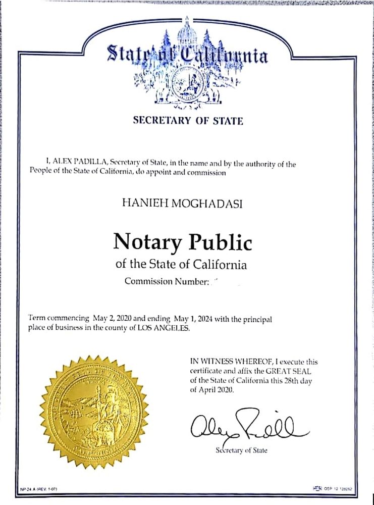 HANIEH MOGHADASI NOTARY PUBLIC - Updated September 2024 - Request a ...