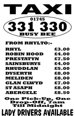 BUSY BEE TAXI’S RHYL - Updated June 2024 - 134/141 Wellington Road ...