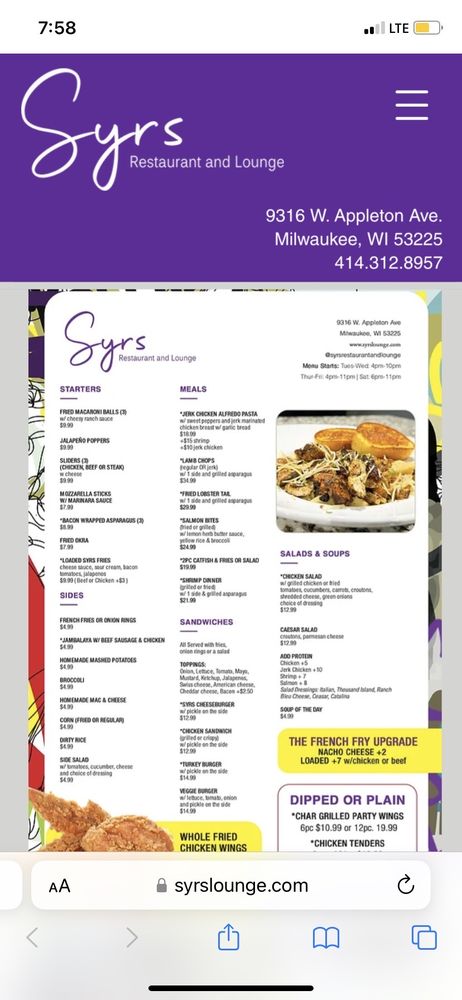 SYRS RESTAURANT & LOUNGE - Updated August 2025 - 9316 W Appleton Ave ...