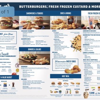 Menu for culver's restaurant store