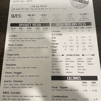 Two guys pizza menu store