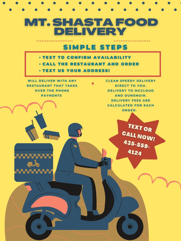 MT SHASTA FOOD DELIVERY - Mount Shasta, California - Food Delivery ...