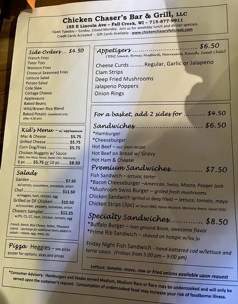 CHICKEN CHASER’S BAR & GRILL - 155 E Lincoln Ave, Fall Creek, Wisconsin ...