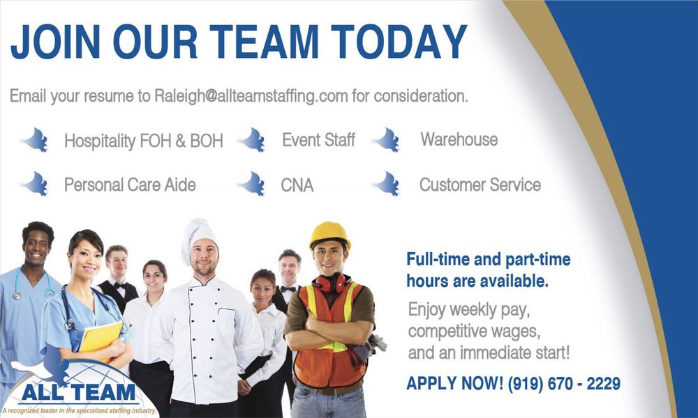ALL TEAM STAFFING - Updated May 2025 - 745 West Johnson St, Raleigh ...