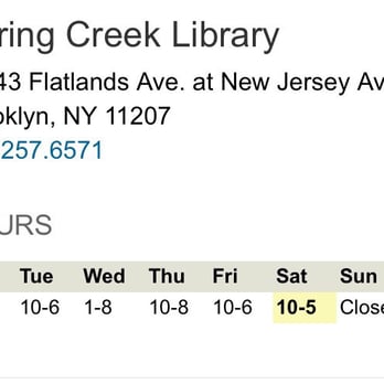 BROOKLYN PUBLIC LIBRARY - SPRING CREEK LIBRARY - Updated September 2025 ...