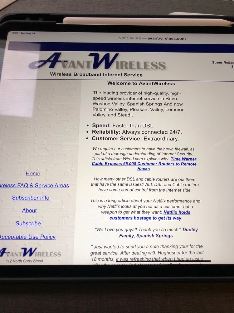 AVANT WIRELESS - 112 N Curry St, Carson City, Nevada - Internet Service ...