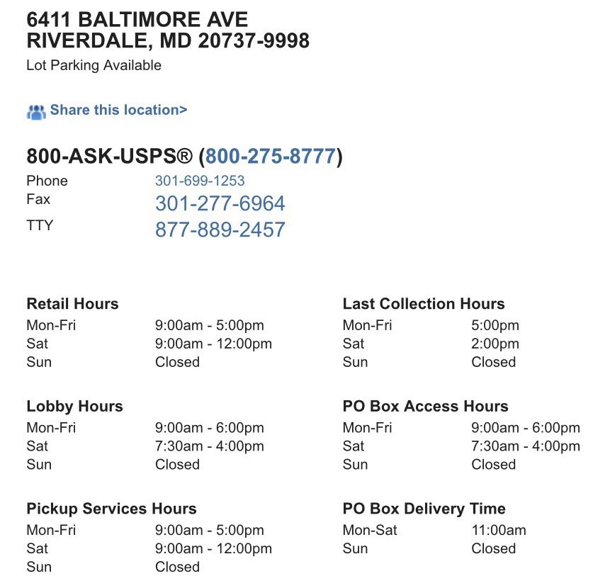 USPS - Updated October 2024 - 6411 Baltimore Ave, Riverdale, Maryland ...