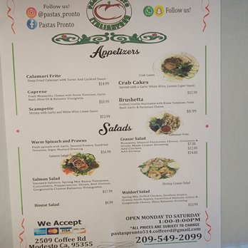 PASTAS PRONTO - 52 Photos & 120 Reviews - 2509 Coffee Rd, Modesto ...