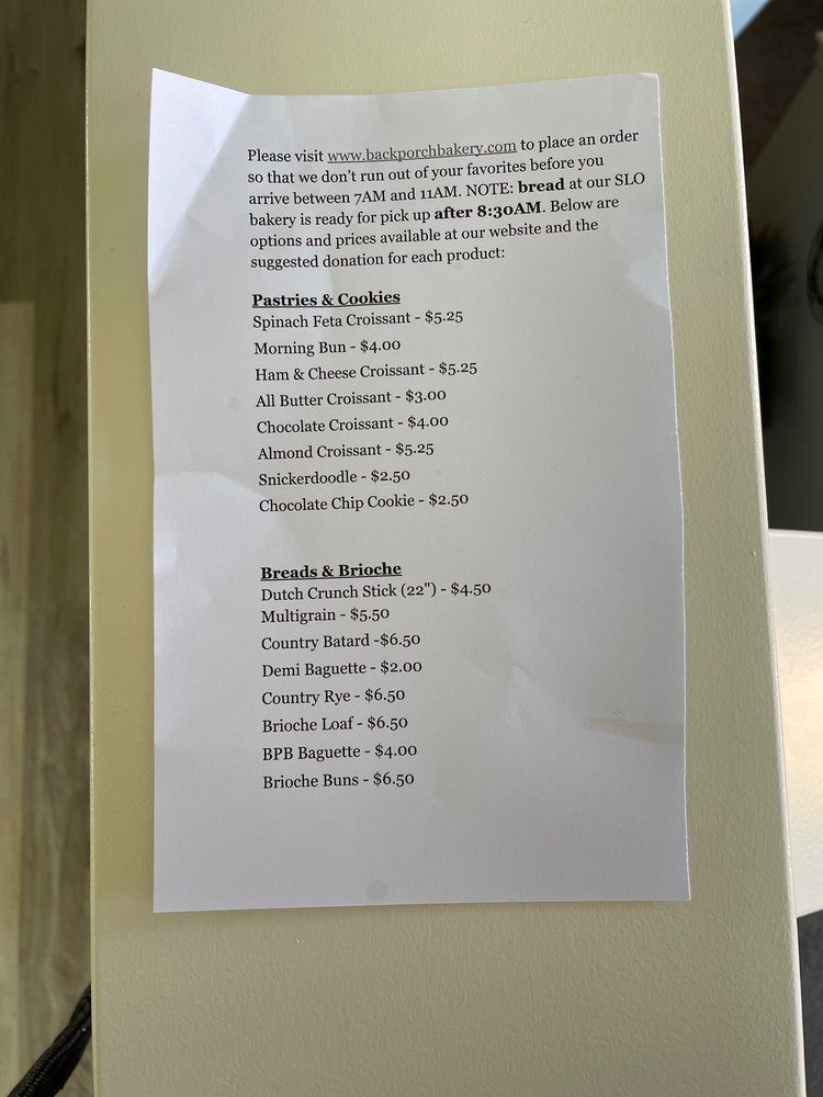 BACK PORCH BAKERY - Bakeries - 289 Prado Rd, San Luis Obispo, CA