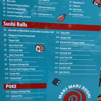 Maki Sushi Menu