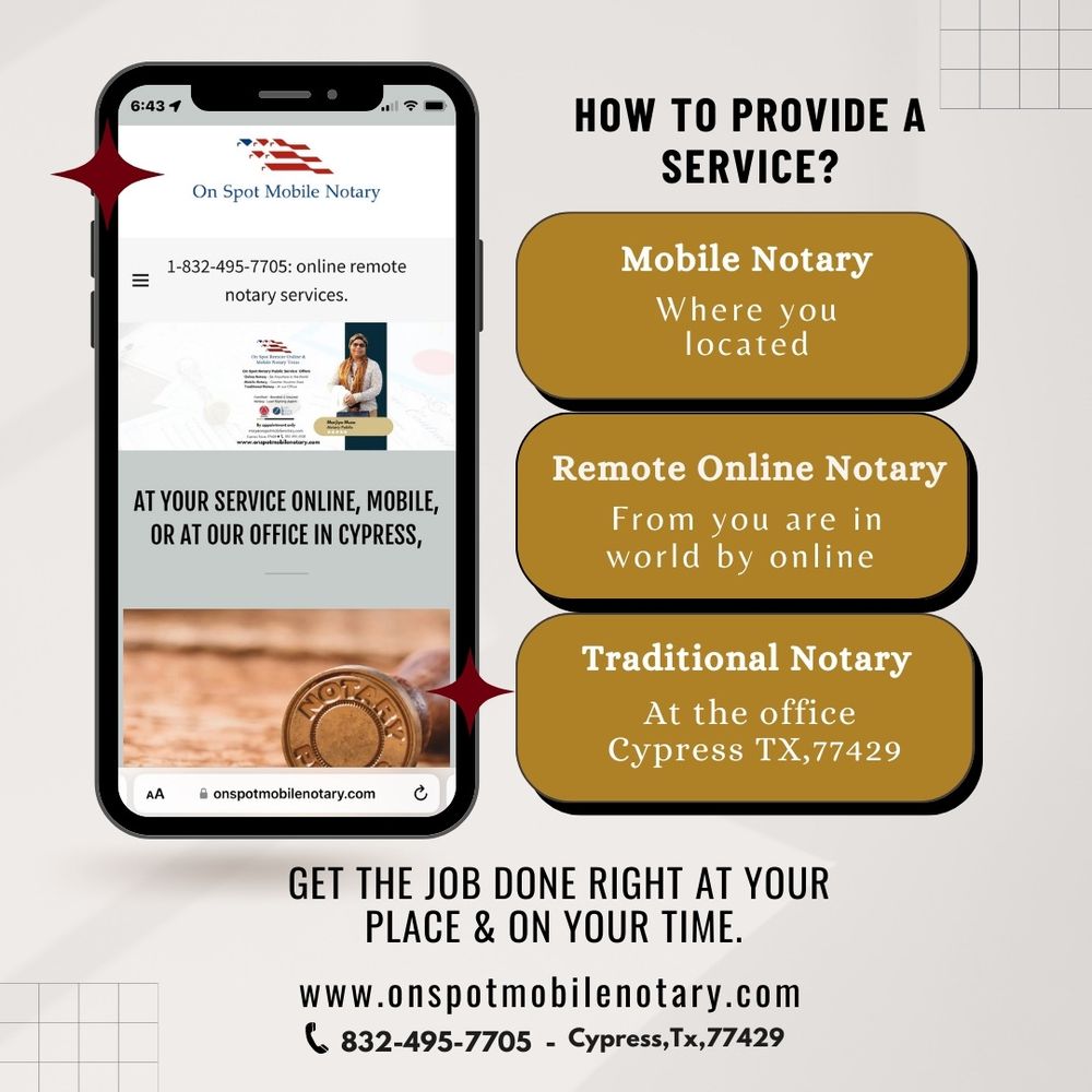 ON SPOT MOBILE NOTARY - Cypress, Texas - Notaries - Phone Number - Yelp