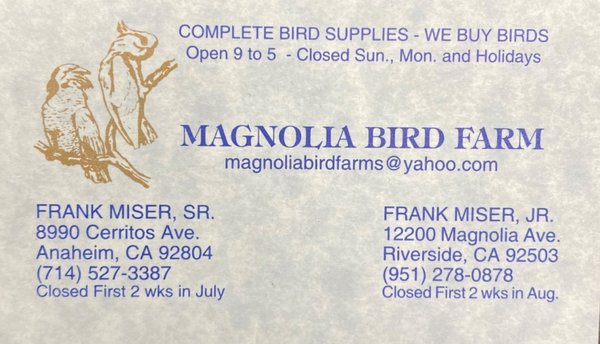 MAGNOLIA BIRD FARM nearby at 12200 Magnolia Ave, Riverside, California ...