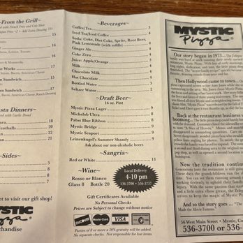 Mystic pizza menu store