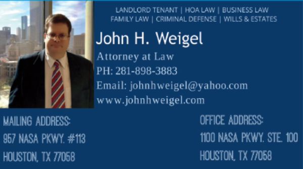 JOHN H WEIGEL ATTORNEY AT LAW - Updated October 2025 - Request Consultation - 1100 Nasa Pkwy ...