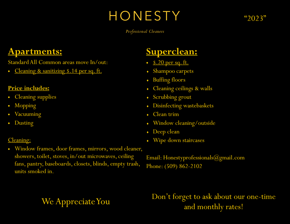 HONESTY - Updated July 2024 - Request a Quote - Medical Lake ...